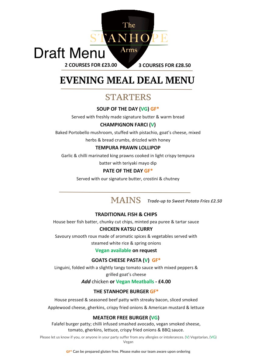 MENU - The Stanhope Arms
