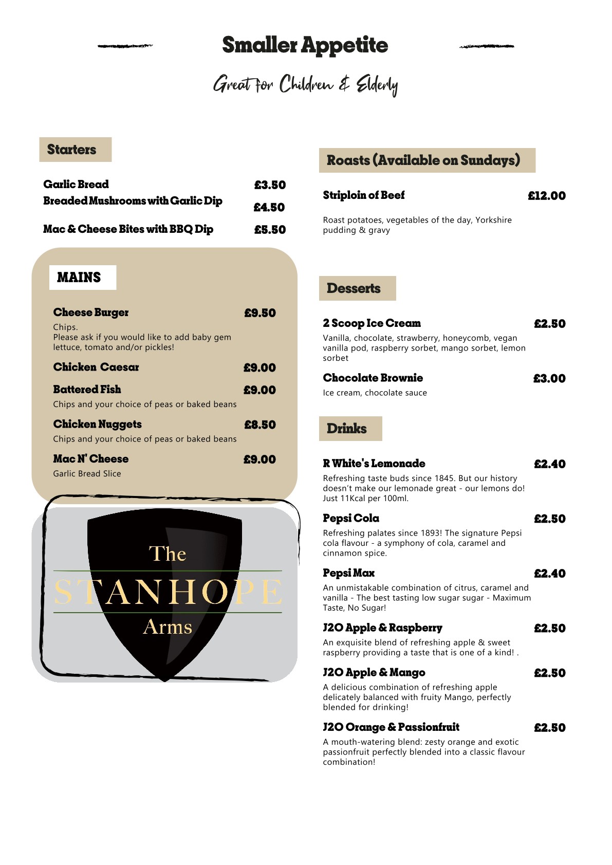 MENU - The Stanhope Arms