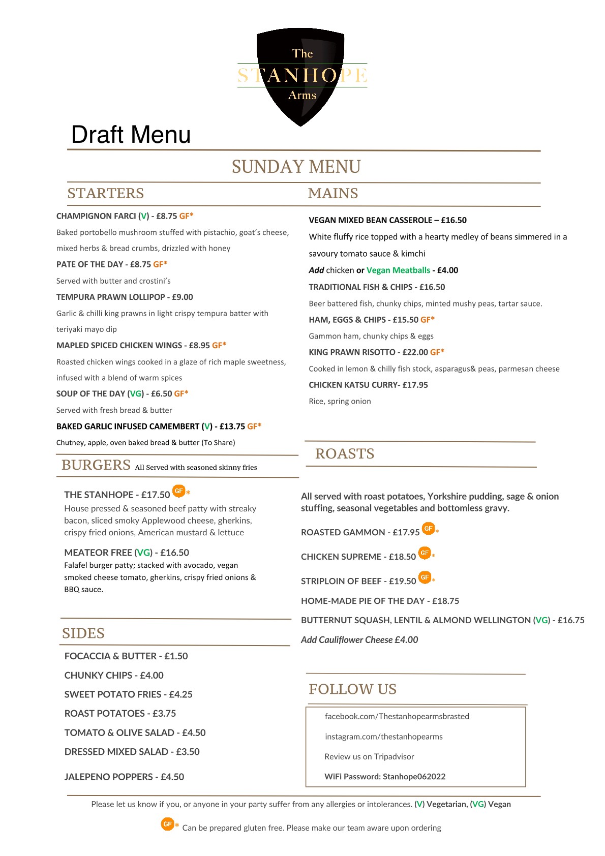 MENU - The Stanhope Arms